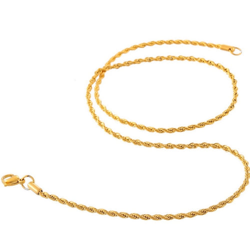 French Rope Chain Necklace, 4mm, Stainless Steel, Gold Plated, 55cm ...